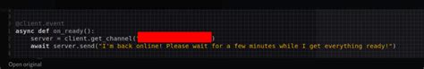 Discordpy How To Make Bot Send A Message When Its Back Online R