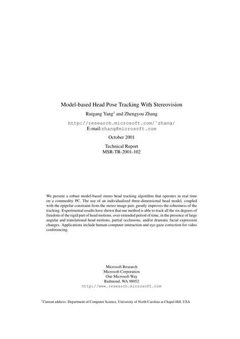 pdf model based head pose tracking with stereovision