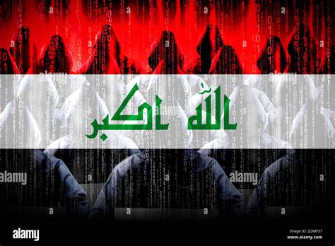 anonymous hooded hackers flag of iraq binary code cyber attack