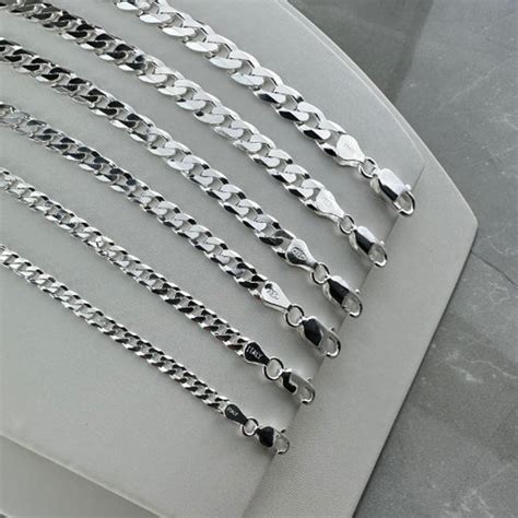 Solid 925 Sterling Silver Curb Chain Necklace Flat Open Link Diamond