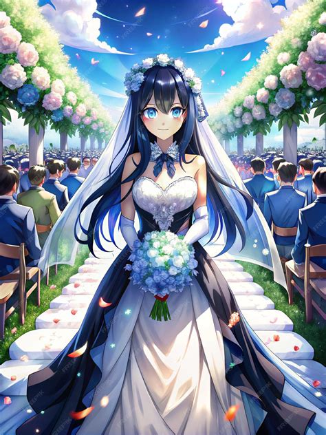 Beautiful Anime Girl In A Wedding Dress Illustration Premium Ai