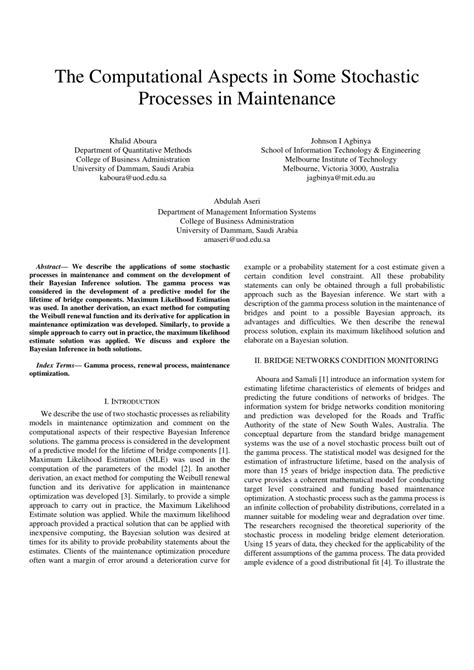 Pdf The Computational Aspects In Some Stochastic Processes In Maintenance