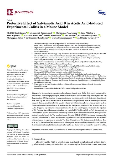Pdf Protective Effect Of Salvianolic Acid B In Acetic Acid Induced Experimental Colitis In A