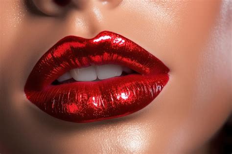 Premium Photo Closeup Of Full Lips With Vibrant Red Lipstick