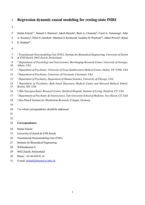 Pdf Regression Dynamic Causal Modeling For Resting State Fmri