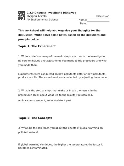 929 Discuss Investigate Dissolved Oxygen Levels Discussion Pdf