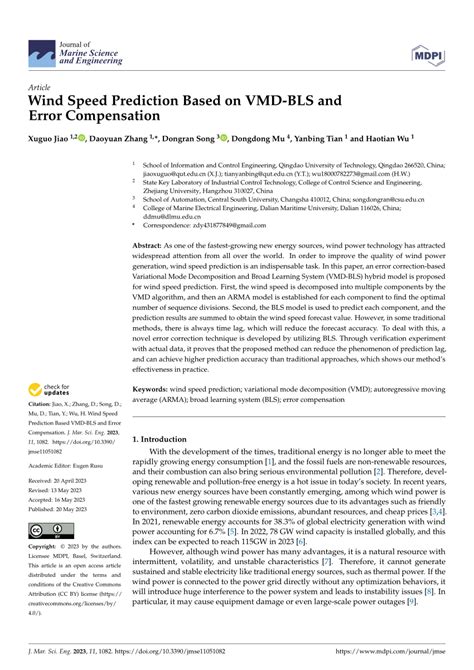 Pdf Wind Speed Prediction Based On Vmd Bls And Error Compensation