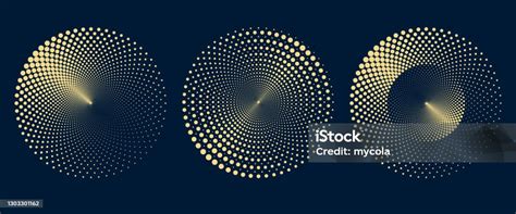 원 형태의 황금 색 하프톤 도트 둥근 로고 또는 아이콘 벡터 점선 프레임은 디자인 요소로 지정됩니다 0명에 대한 스톡 벡터 아트 및 기타 이미지 Istock