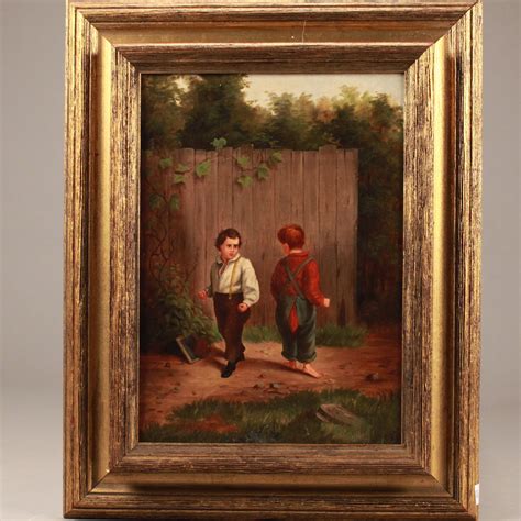Lot 096 Unsigned Squaring Off Oil On Canvas Framed 14 X 10