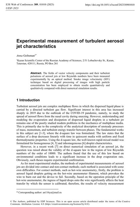 Pdf Experimental Measurement Of Turbulent Aerosol Jet Characteristics
