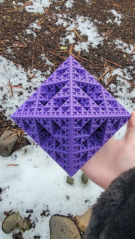 Large Fractal Pyramid Purple 3d Printed Sierpinski Fractal Pyramid