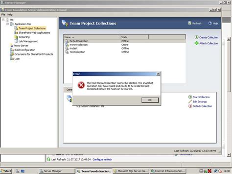 Tfs 2010 Cant Start Collection Stack Overflow