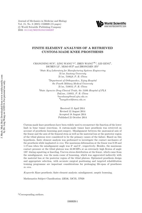 Pdf Finite Element Analysis Of A Retrieved Custom Made Knee Prosthesis