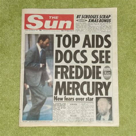 Queen Top Aids Docs See Freddie Mercury Uk The Sun Newspaper Nov 8th 1991