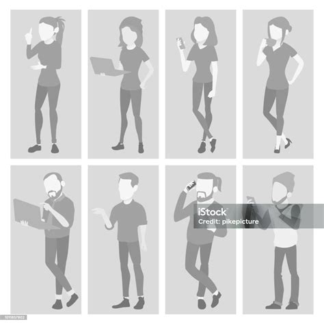 기본 자리 표시자 아바타 설정된 벡터입니다 회색 그림 프로필 전체 길이 초상화 남자 여자 사진입니다 사업 사업 여자 인간