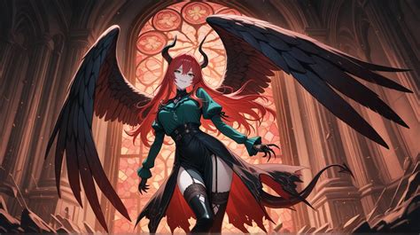 Dark Anime Art A Menacing Red Haired Demon Girl 25 Yo With Pale