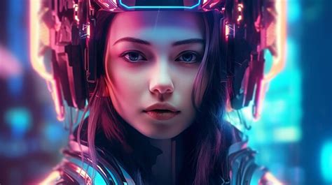 A Depiction Of A Cyberpunk Woman Immersed In The Digital Realm Adorned