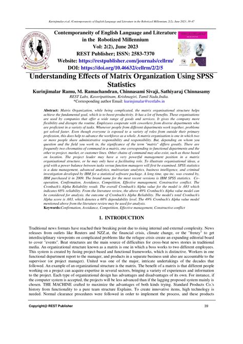 Pdf Understanding Effects Of Matrix Organization Using Spss Statistics