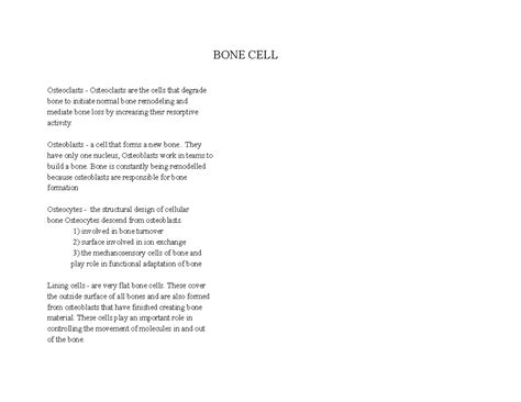 Bone Cell Notes A Little Research On Specific Bone Cell Information