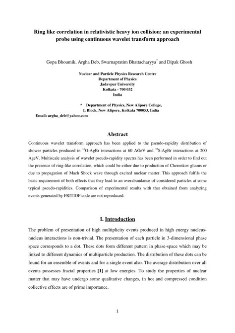 Pdf Ring Like Correlation In Relativistic Heavy Ion Collision An Experimental Probe Using