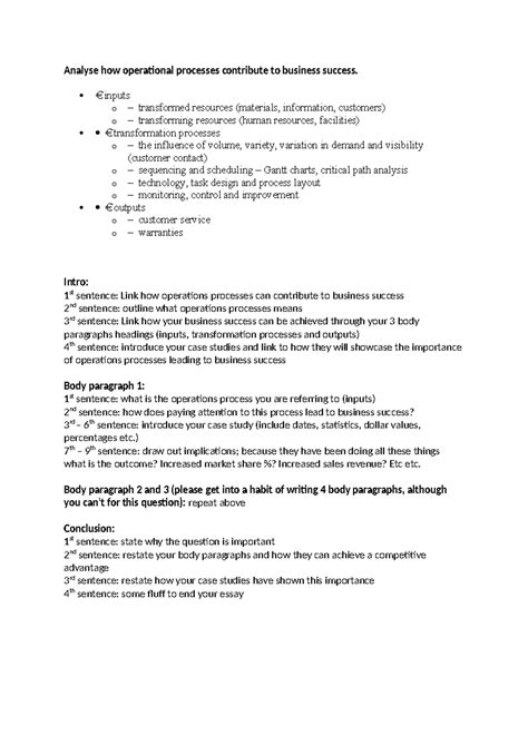 Analyse How Operational Processes Contribute To Business Success