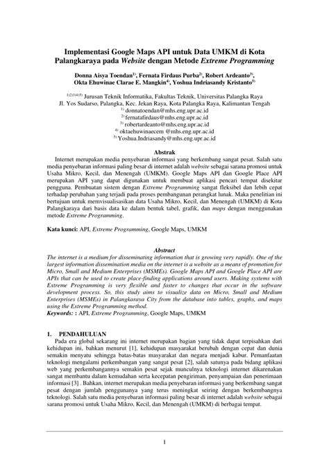 PDF Implementasi Google Maps API Untuk Data UMKM Di Kota Palangkaraya Pada Website Dengan
