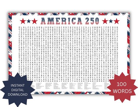 Xxl America 250 Word Search Patriotic Classroom Poster