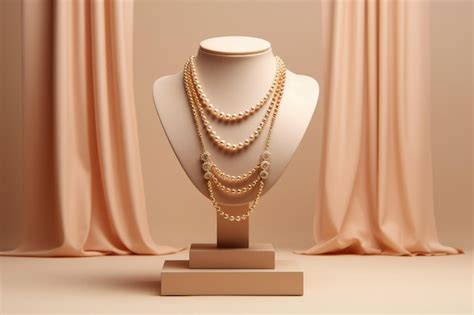 Premium Photo Gilded Elegance Golden Necklaces Displayed On A Beige