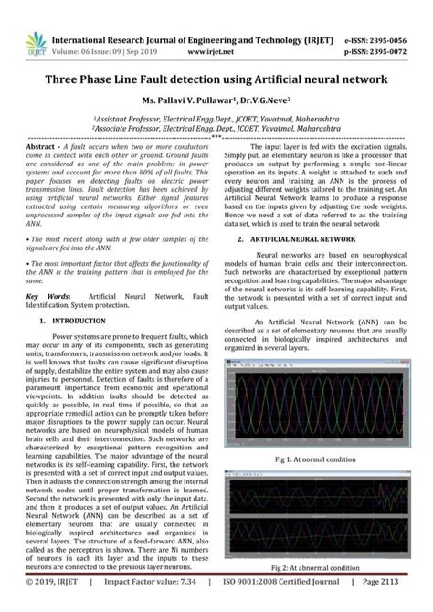 Irjet Three Phase Line Fault Detection Using Artificial Neural Network