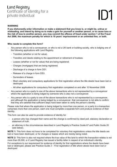 Form Id1 Certificate Of Identity For A Private Individual Land Registry