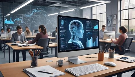 Futuristic Workspaces With Ai Integration Management And Automation Robots And Holograms