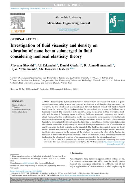 Pdf Investigation Of Fluid Viscosity And Density On Vibration Of Nano Beam Submerged In Fluid