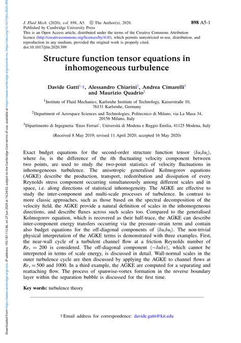 Pdf Structure Function Tensor Equations In Inhomogeneous Turbulence