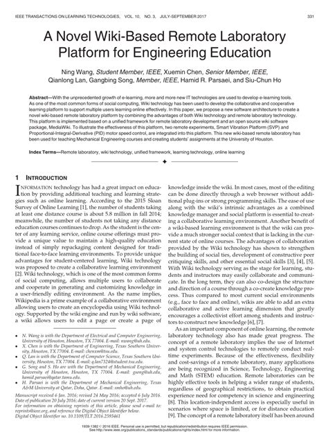 Pdf A Novel Wiki Based Remote Laboratory Platform For Engineering