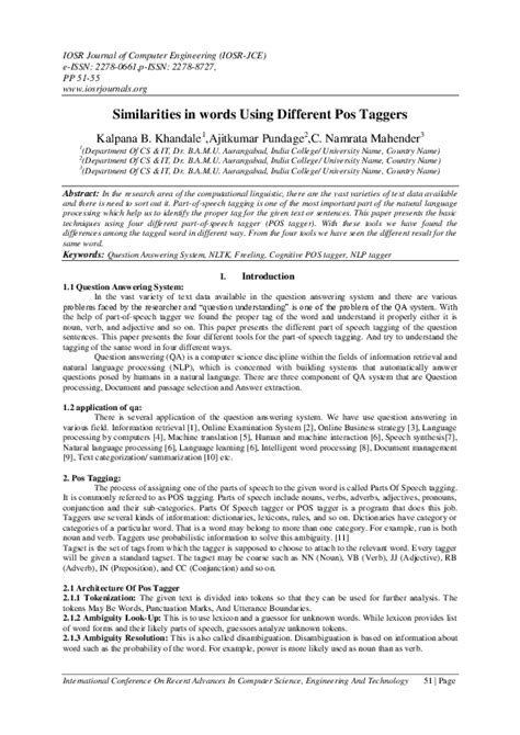 Pdf Similarities In Words Using Different Pos Taggers