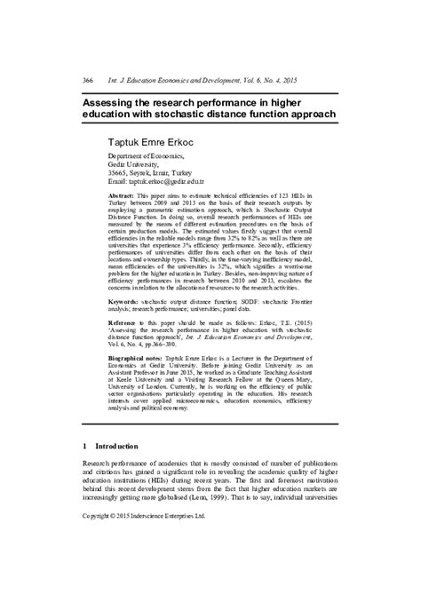 Pdf Assessing The Research Performance In Higher Education With