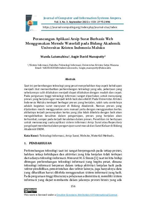 Pdf Perancangan Aplikasi Arsip Surat Berbasis Web Menggunakan Metode Waterfall Pada Bidang