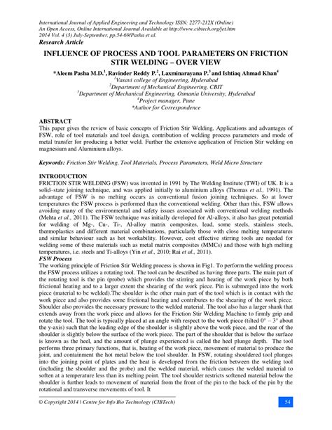 Pdf Influence Of Process And Tool Parameters On Friction Stir Welding Over View