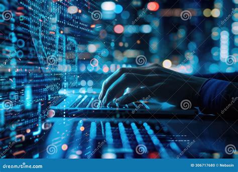 a conceptual portrayal of digitalization and coding with a hand