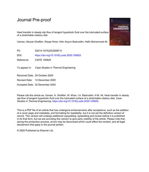 Pdf Heat Transfer In Steady Slip Flow Of Tangent Hyperbolic Fluid