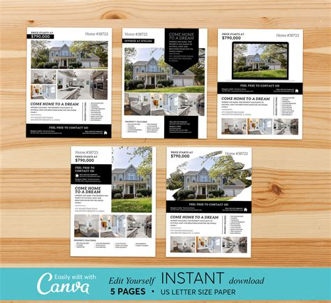 5 Pages Real Estate Home Feature Sheet Flyer Template Editable In Canva