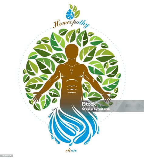 벡터 그래픽 근육 인간 물 파에서 파생 하 고 녹색 에코 트리 자기로 구성 동종 요법 창조적 인 그림 개념에 대한 스톡 벡터 아트 및 기타 이미지 Istock
