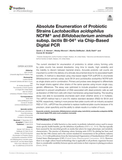 Pdf Absolute Enumeration Of Probiotic Strains Lactobacillus Acidophilus Ncfm® And