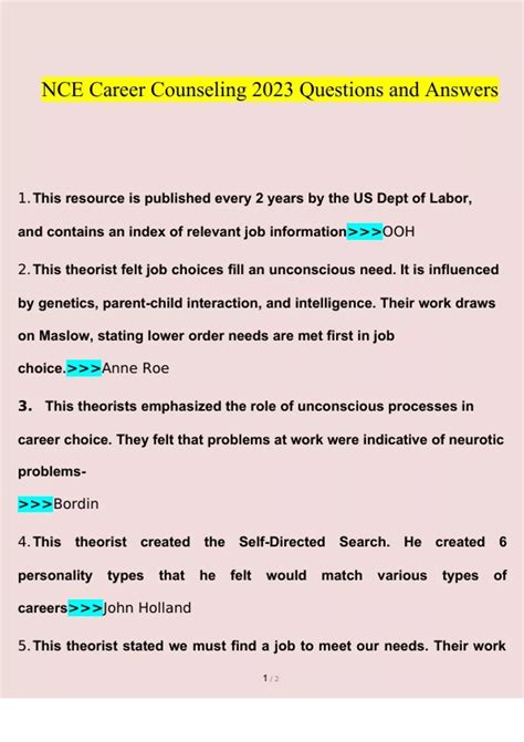 Nce Career Counseling Questions With Verified Answers Nce Stuvia Us