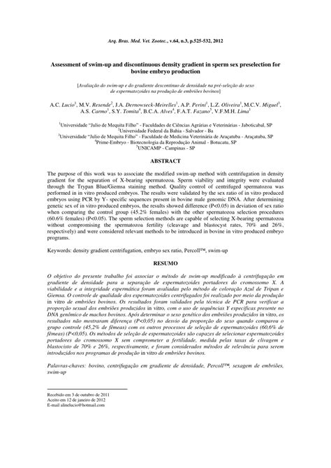 Pdf Assessment Of Swim Up And Discontinuous Density Gradient In Sperm