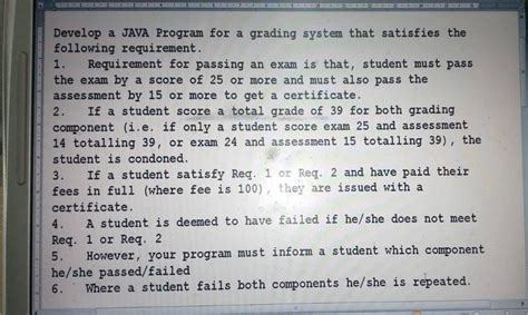 Solved Develop A JAVA Program For A Grading System That Chegg