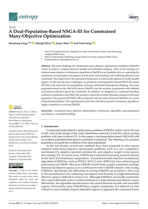 pdf a dual population based nsga iii for constrained many objective