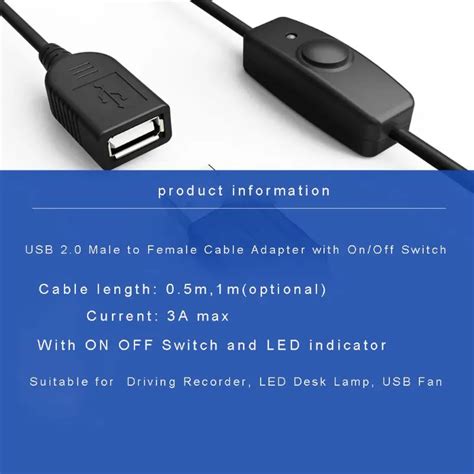 Usb 20 Extender Cord With Onoff Switch And Led Indicator For Data