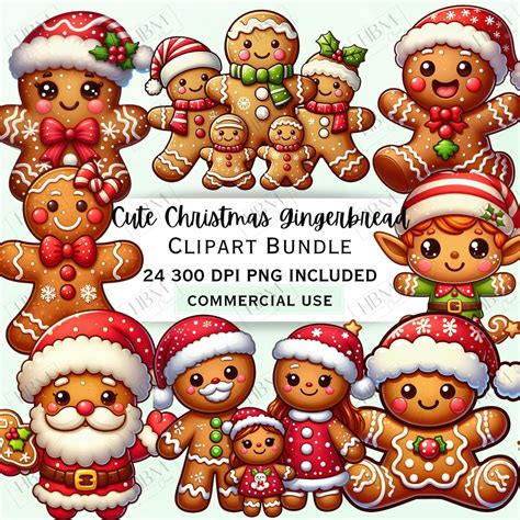 Cute Christmas Gingerbread Clipart Bundle Festive Cookies Sticker