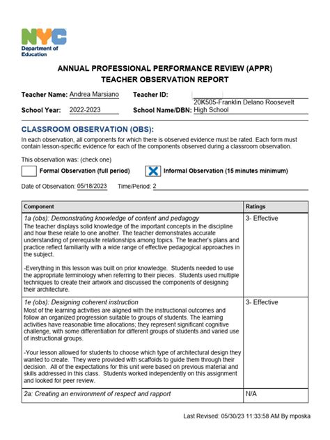 05 18 2023 Informal Observation Pdf Teachers Learning